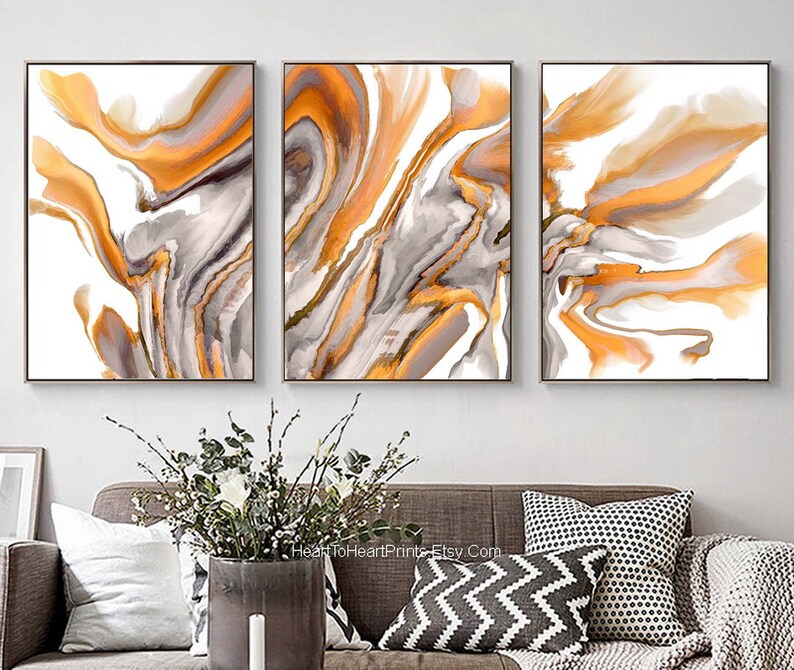 Orange Gray Abstract Set of 3 Posters Large Abstract Rust - Etsy