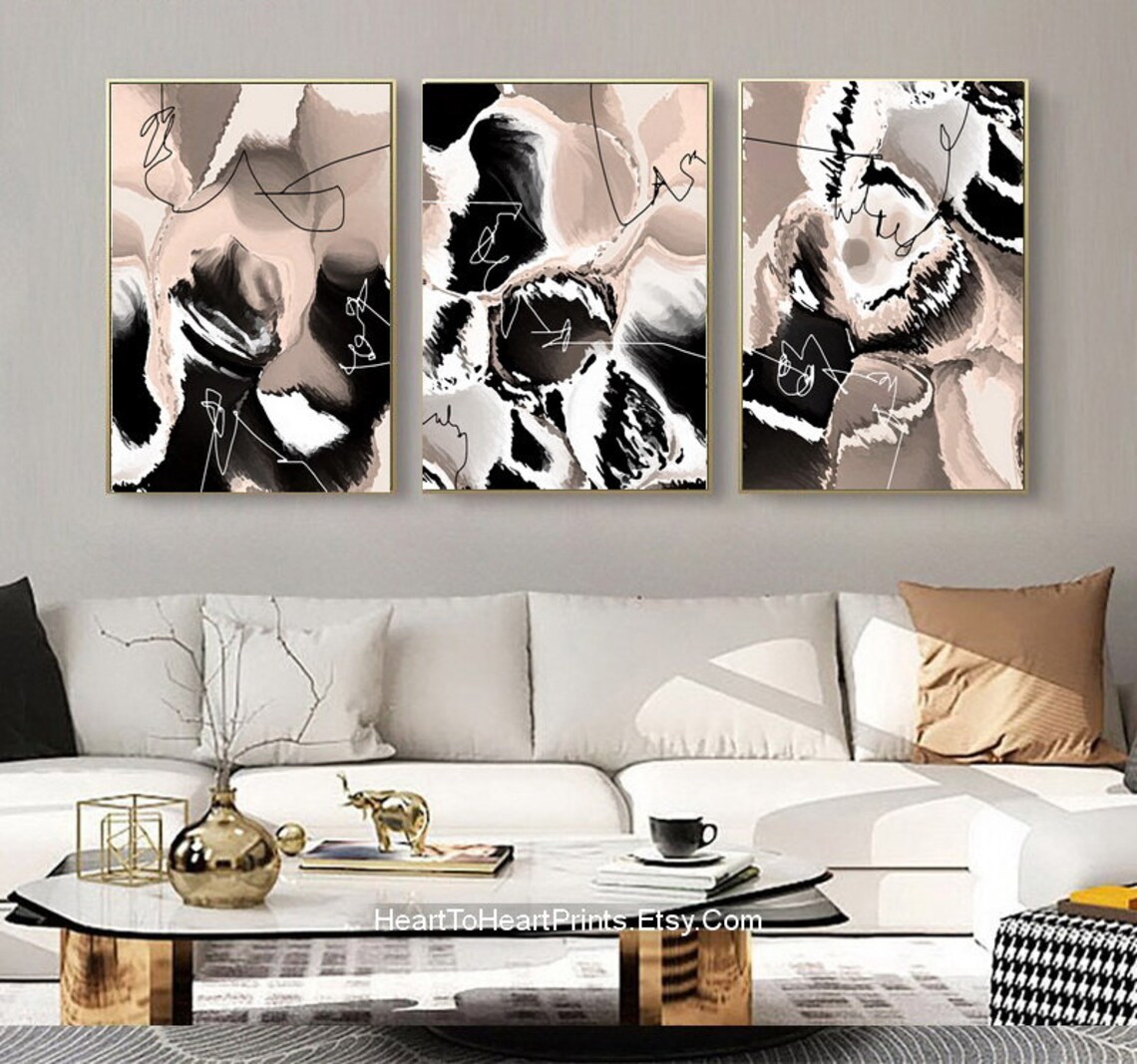 Neutral Abstract Painting Gallery Wall Art Set of 3 PRINTABLE - Etsy