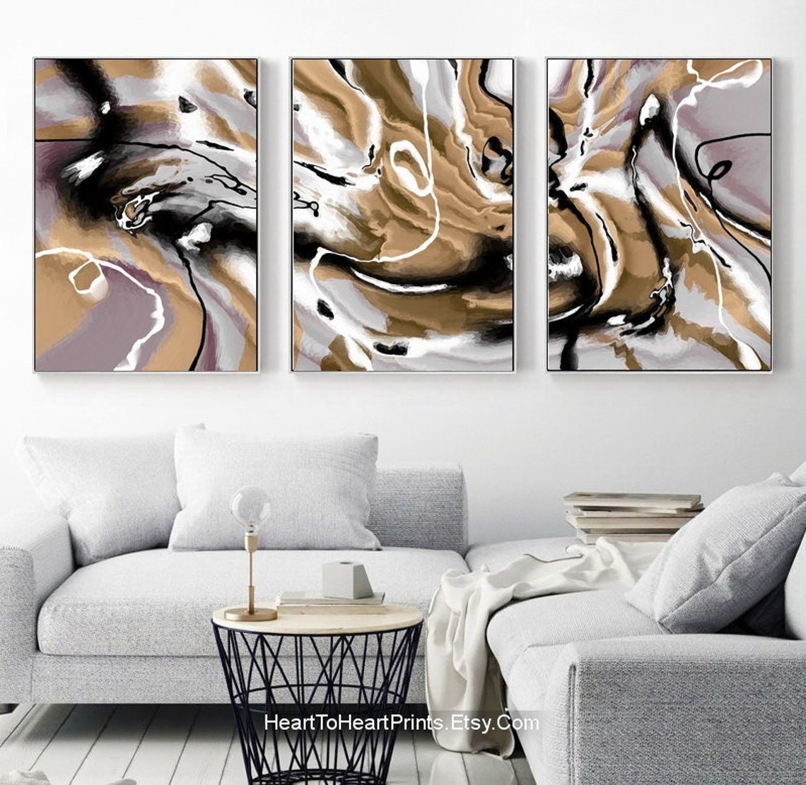Neutral Abstract Painting Set of 3 PRINTABLE Abstract Wall Art - Etsy