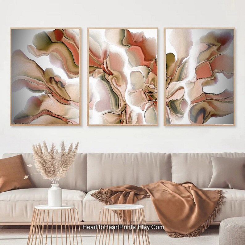 Earth Tone Abstract Set of 3 PRINTABLE Wall Art Neutral Posters Digital ...