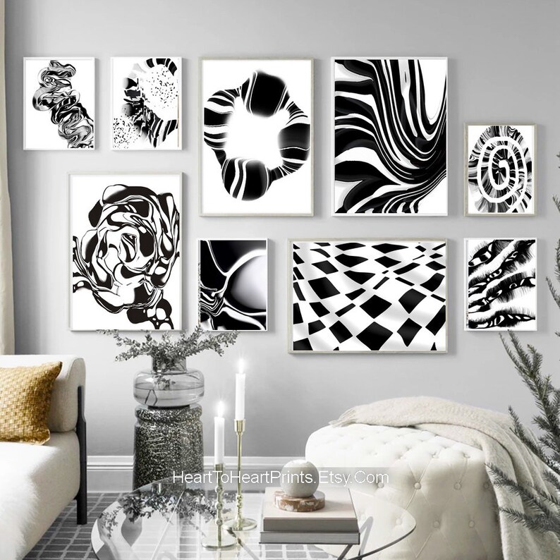 Black White Abstract Set of 12 Posters Abstract Painting - Etsy