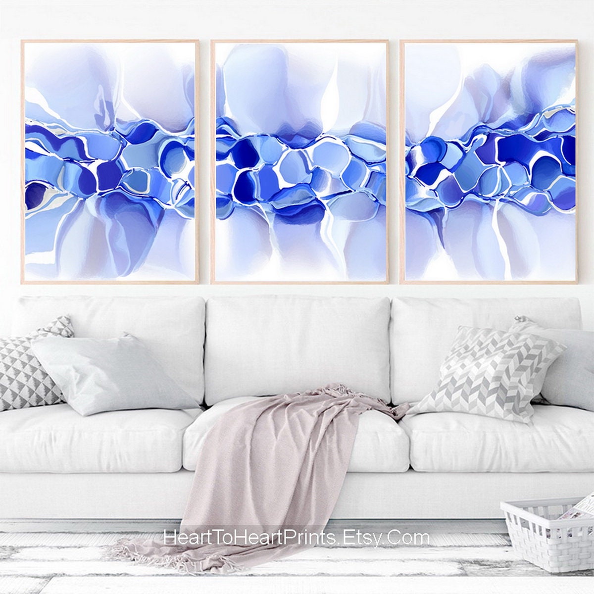 Light Blue Abstract Painting PRINTABLE Wall Art Set of 3 Extra Large ...