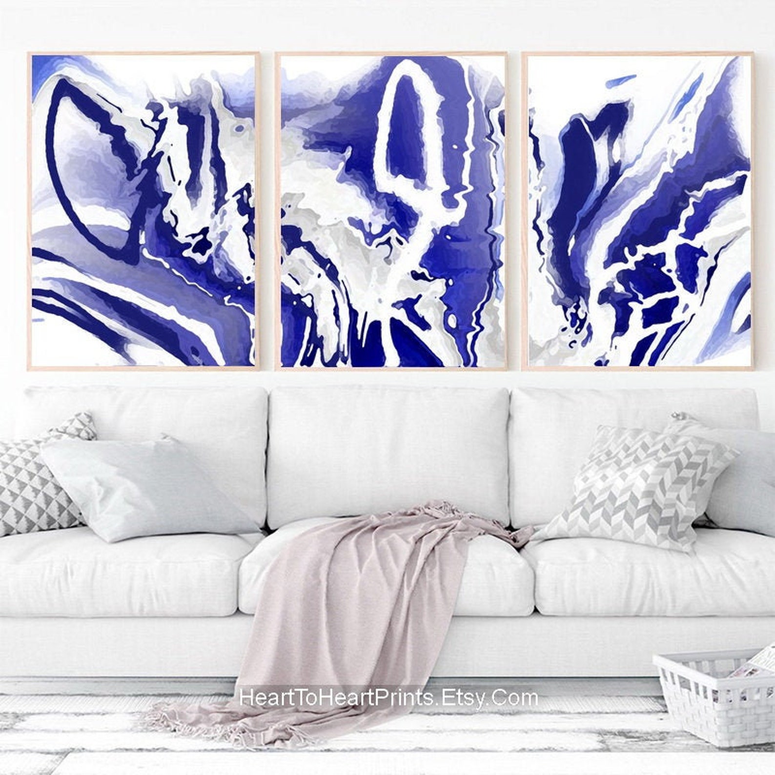 Royal Blue Abstract Gallery Set of 3 Posters Large Blue - Etsy