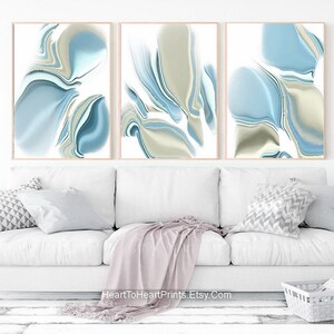 Blue Abstract Painting PRINTABLE Wall Art Set of 3 Sky Blue Beige ...