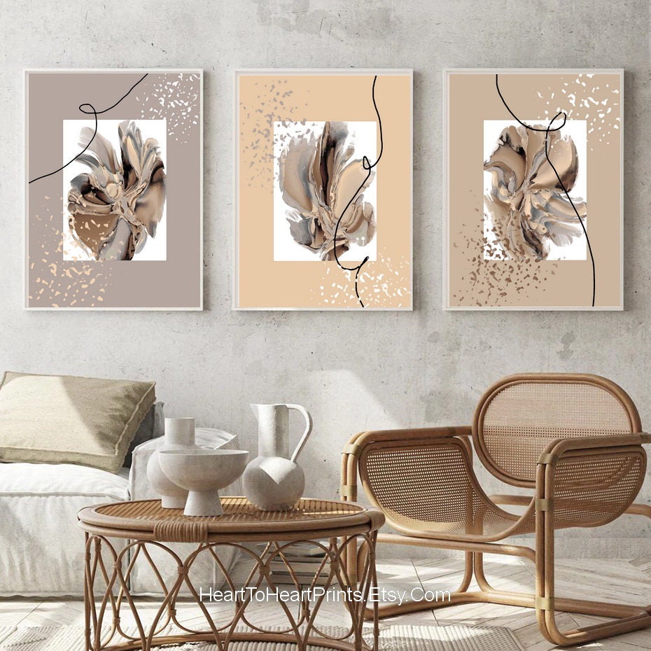 Neutral Abstract Painting Set of 3 Posters Canvas DOWNLOADABLE - Etsy