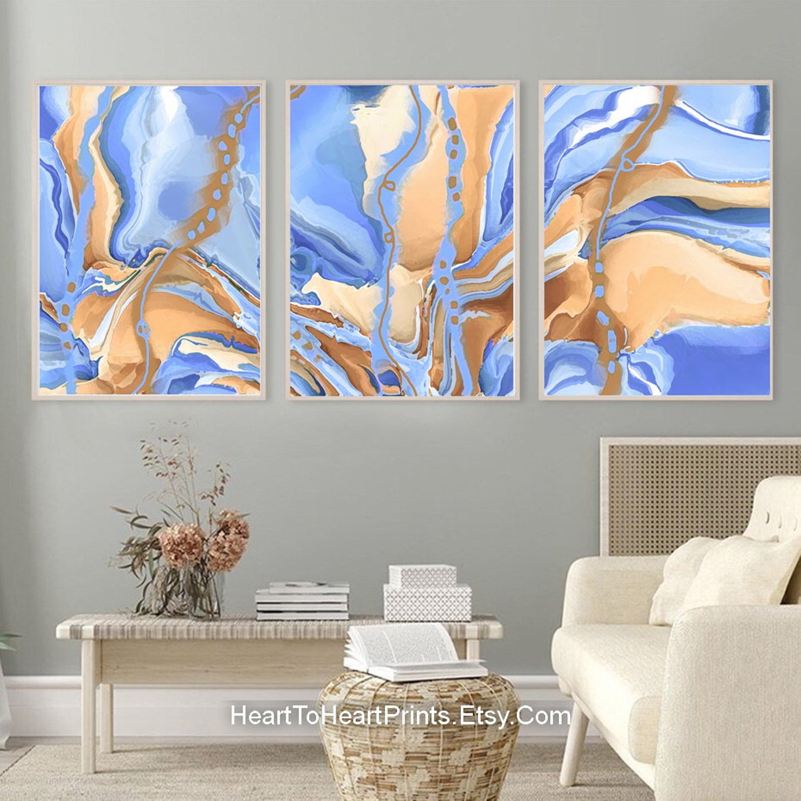 Blue Orange Abstract Set of 3 PRINTABLE Wall Art Abstract - Etsy