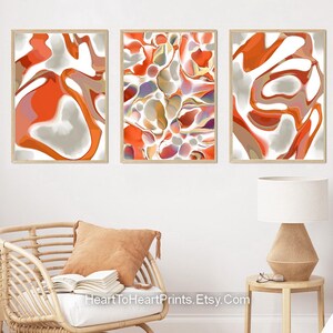 Orange Gray Geometric Poster Set of 3 Colorful Bright Abstract Print ...