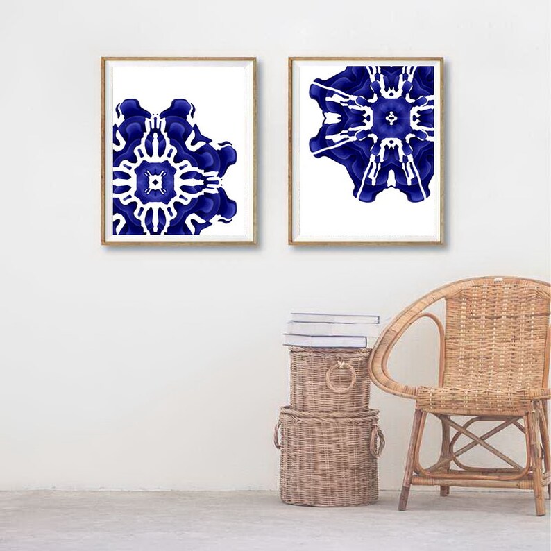 Navy Wall Art Printable Navy Blue Abstract Art Navy Mandala | Etsy