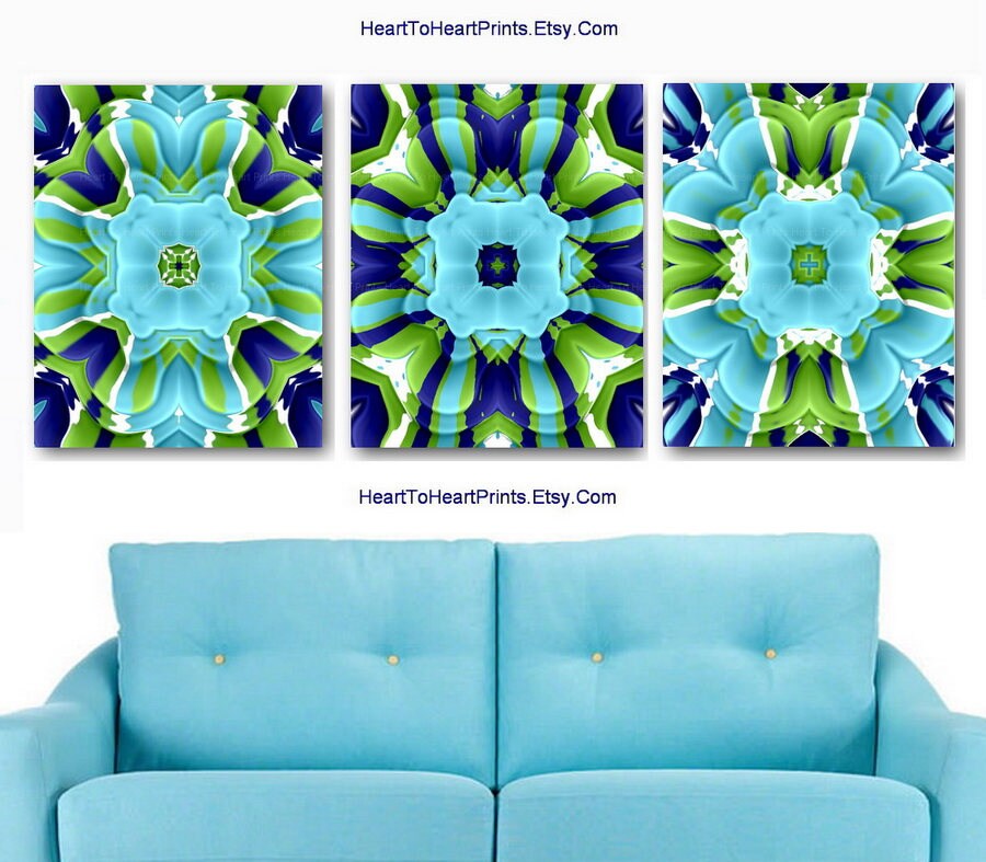 Blue Green Wall Art DIGITAL DOWNLOAD Set of 3 Rustic Aqua Blue Lime ...