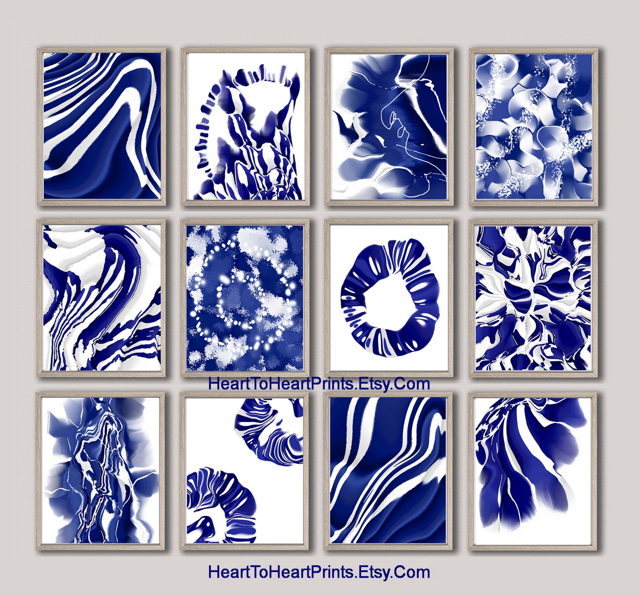 Blue Abstract Set of 12 Posters Abstract Painting PRINTABLE - Etsy