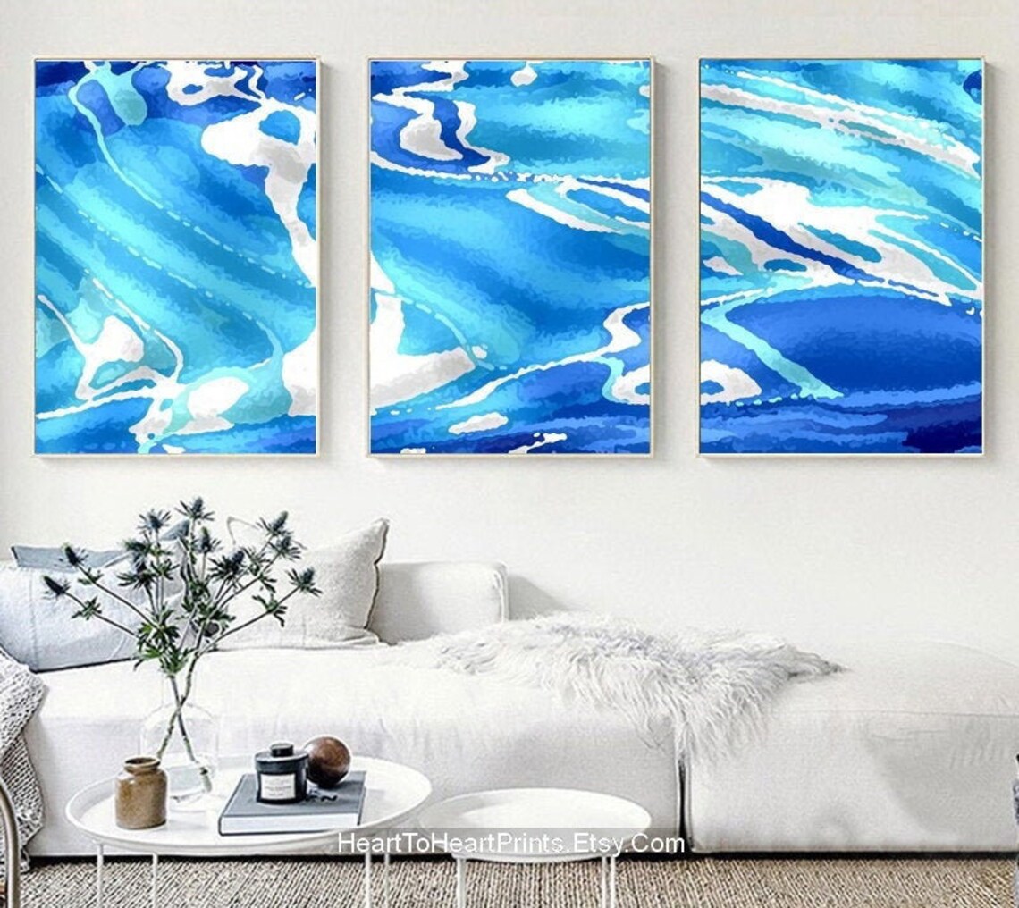 Aqua Blue Abstract Set of 3 Turquoise Teal Abstract Painting - Etsy