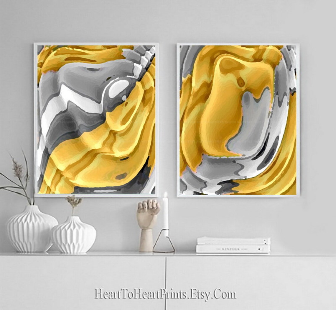 Mustard Yellow Wall Art Set of 2 Prints Abstract Prints - Etsy