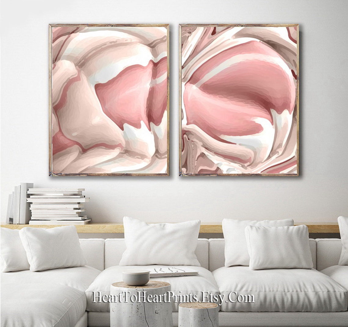 Pink Abstract Wall Art Set of 2 Prints Blush Pink Abstract - Etsy