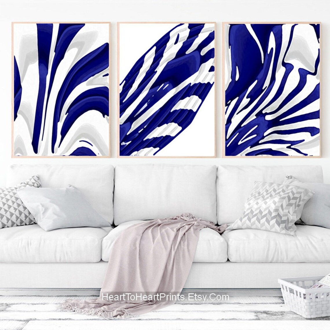 Navy Blue Abstract Painting PRINTABLE Wall Art Set of 3 - Etsy