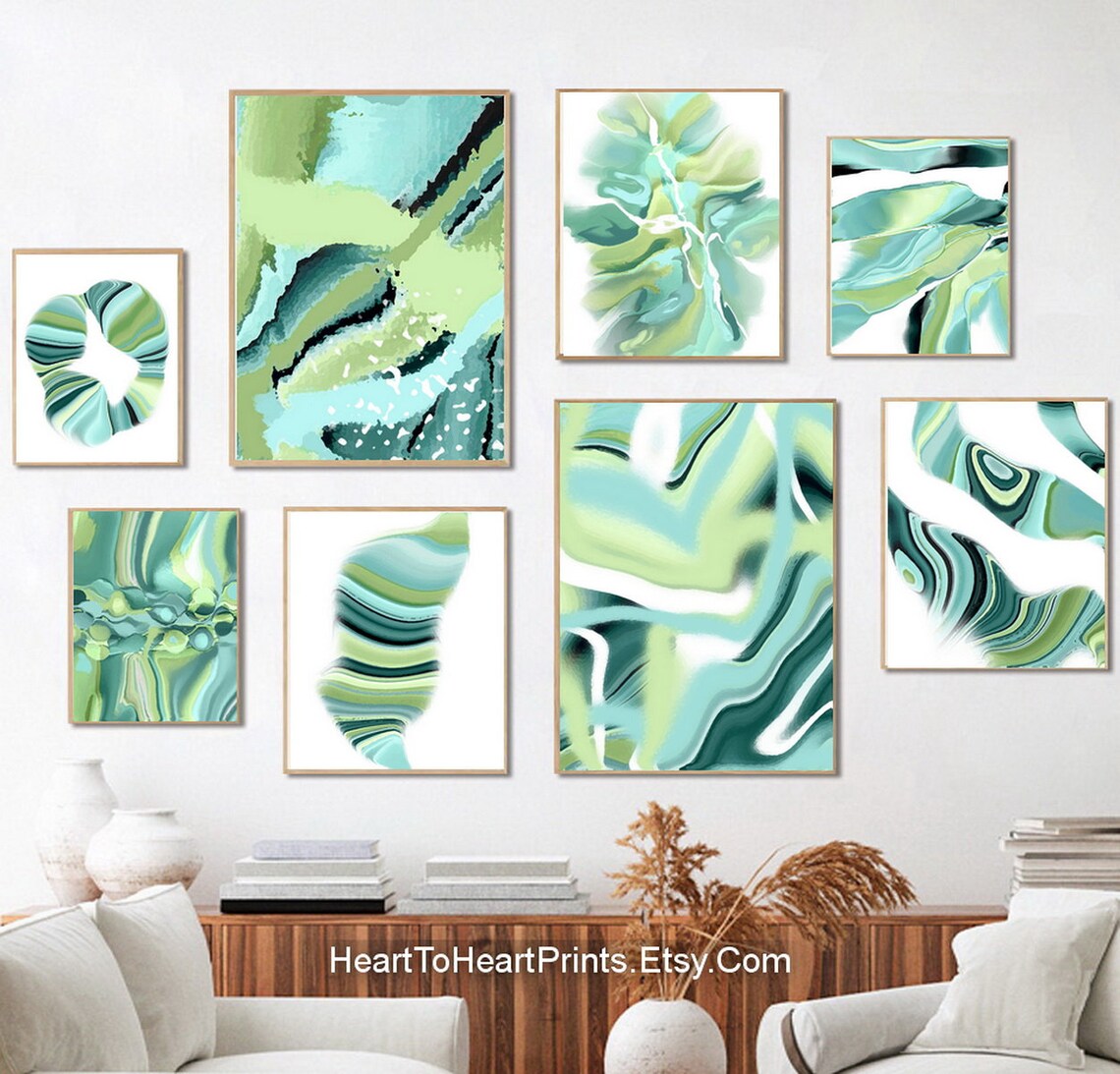 Green Abstract Gallery Wall Art Set of 12 Posters Lime Teal - Etsy