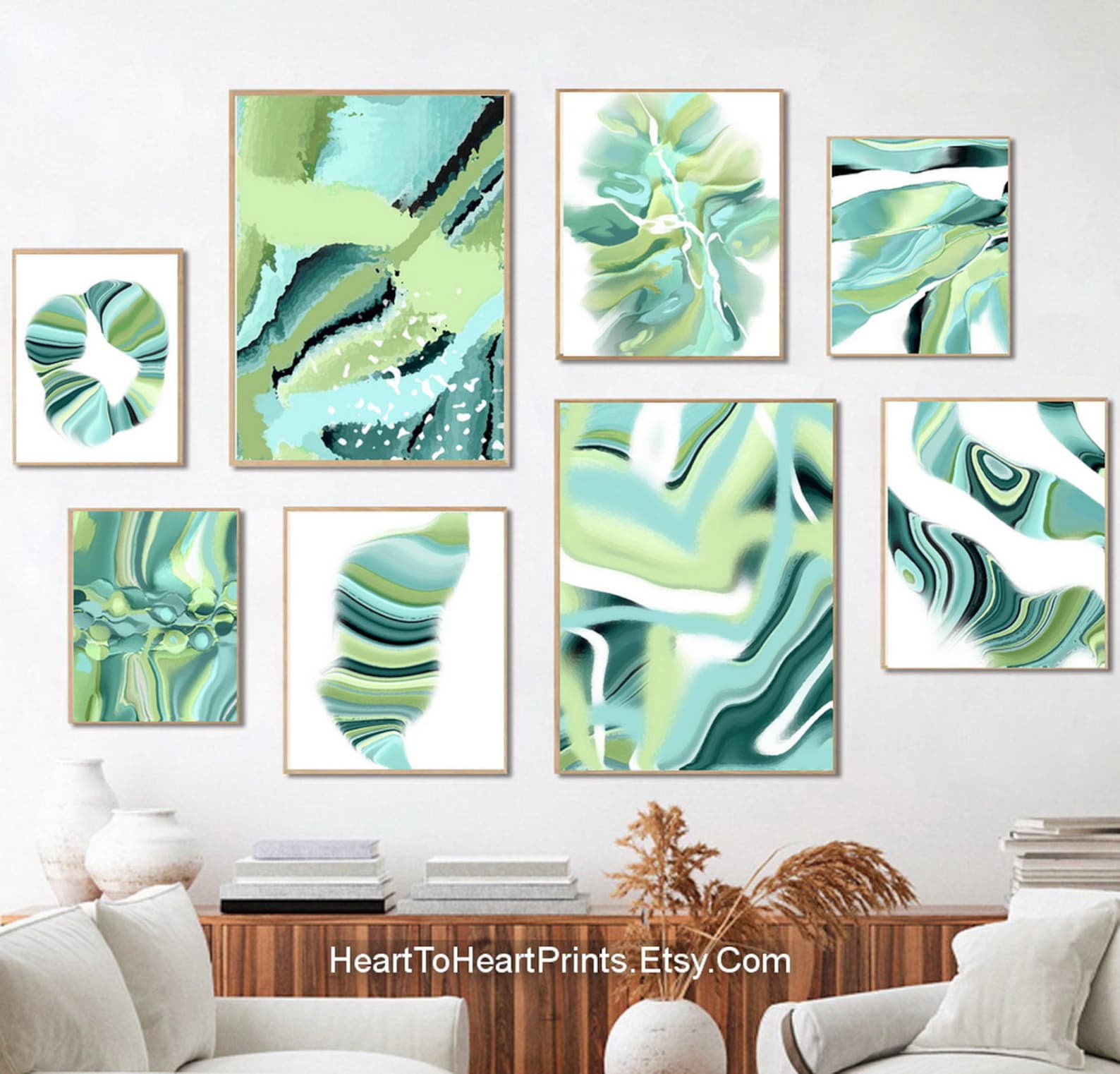 Green Abstract Gallery Wall Art Set of 12 Posters Lime Teal - Etsy