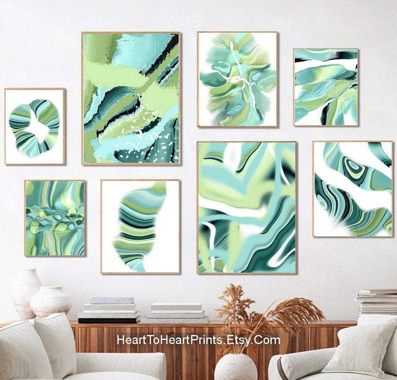 Green Abstract Gallery Wall Art Set of 12 Posters Lime Teal - Etsy