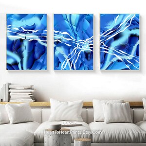 Blue Abstract Painting Set of 3 DIGITAL DOWNLOAD Wall Art Bright Blue ...