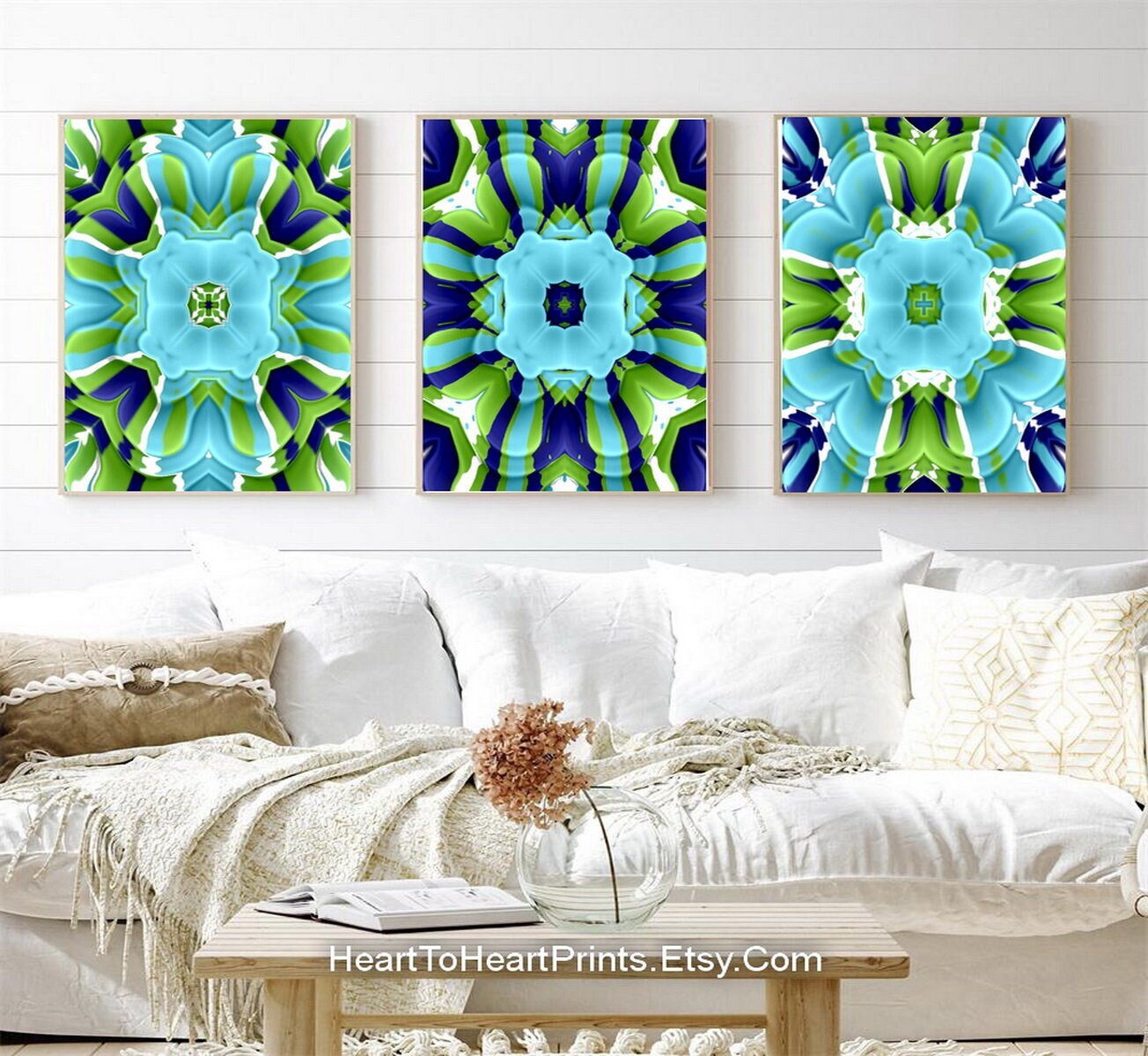 Blue Green Wall Art DIGITAL DOWNLOAD Set of 3 Rustic Aqua Blue Lime ...