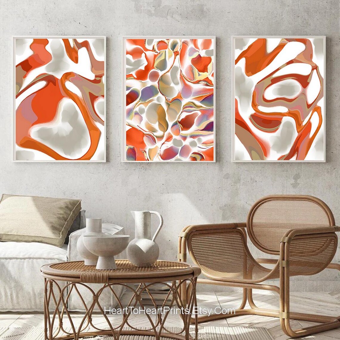 Orange Gray Geometric Poster Set of 3 Colorful Bright Abstract Print ...