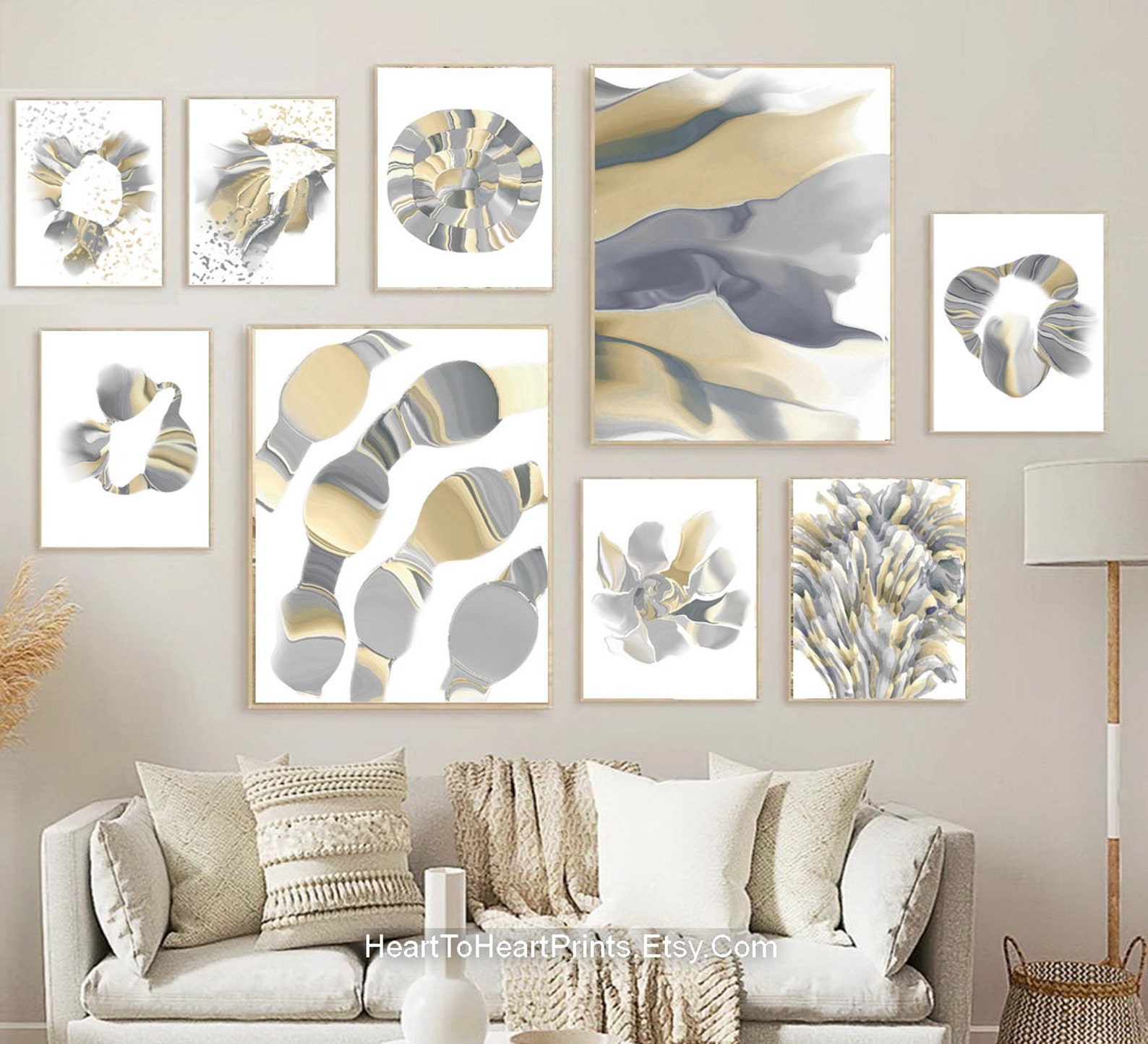 Beige Gray Abstract Set of 12 Posters Minimalist Artwork Neutral ...