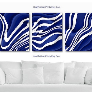 Navy Abstract Painting Set of 3 Prints Minimalist Wall Art Abstract ...