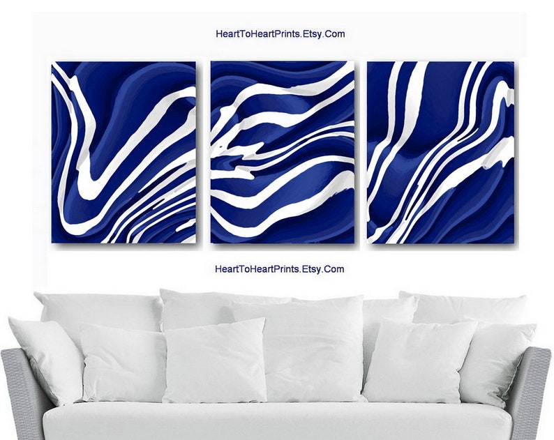 Navy Abstract Painting Set of 3 Prints Minimalist Wall Art Abstract ...