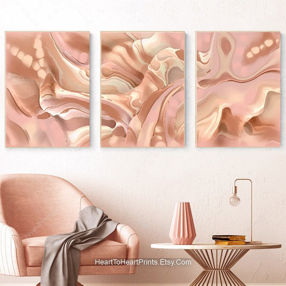 Pink Abstract Set of 3 Posters Large 24x36 Pastel Abstract - Etsy