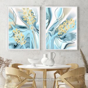 Pastel Blue Abstract Wall Art Set of 3 Light Blue Beige Abstract ...