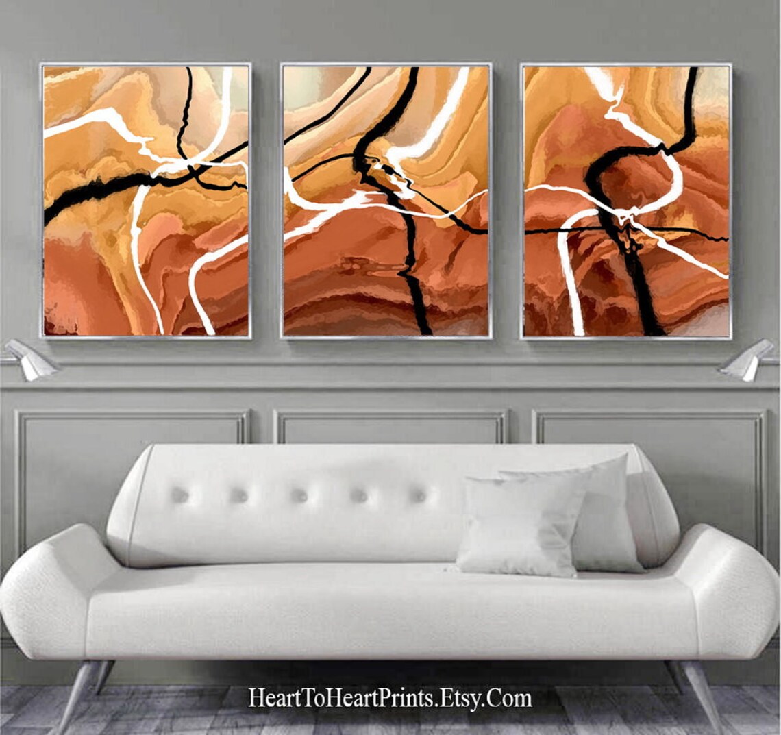 Burnt Orange Abstract PRINTABLE Art Set of 3 Posters Orange Black White ...