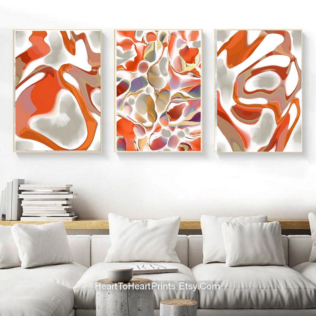 Orange Gray Geometric Poster Set of 3 Colorful Bright Abstract Print ...