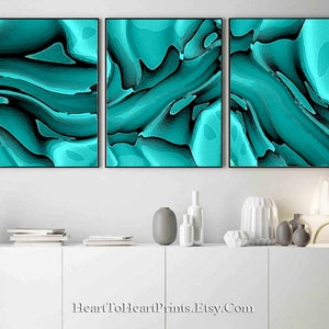 Green Leaves Set of 3 Posters Lime Green Teal Botanical Prints Modern ...