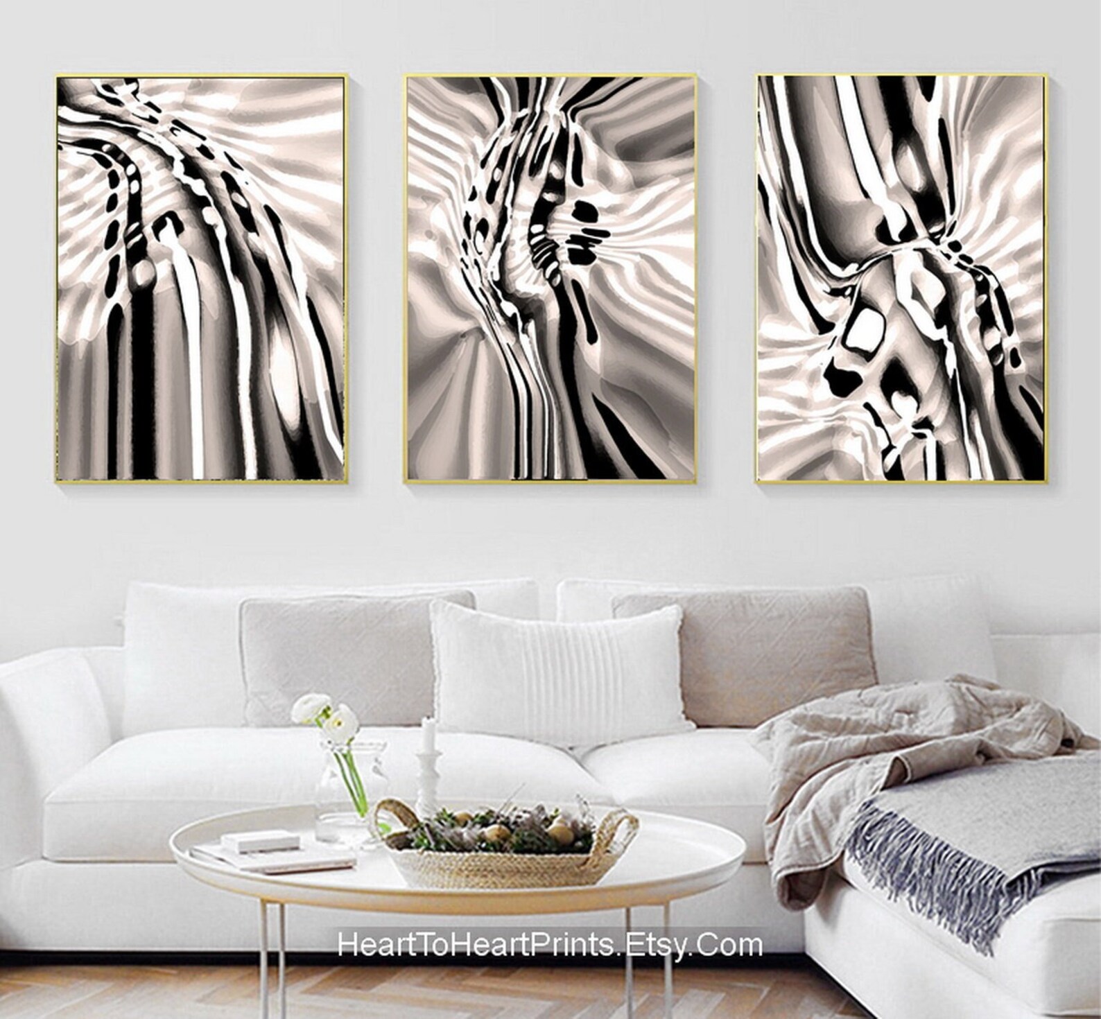 Neutral Abstract Large 24x36 Inch Wall Art Set of 3 Black - Etsy