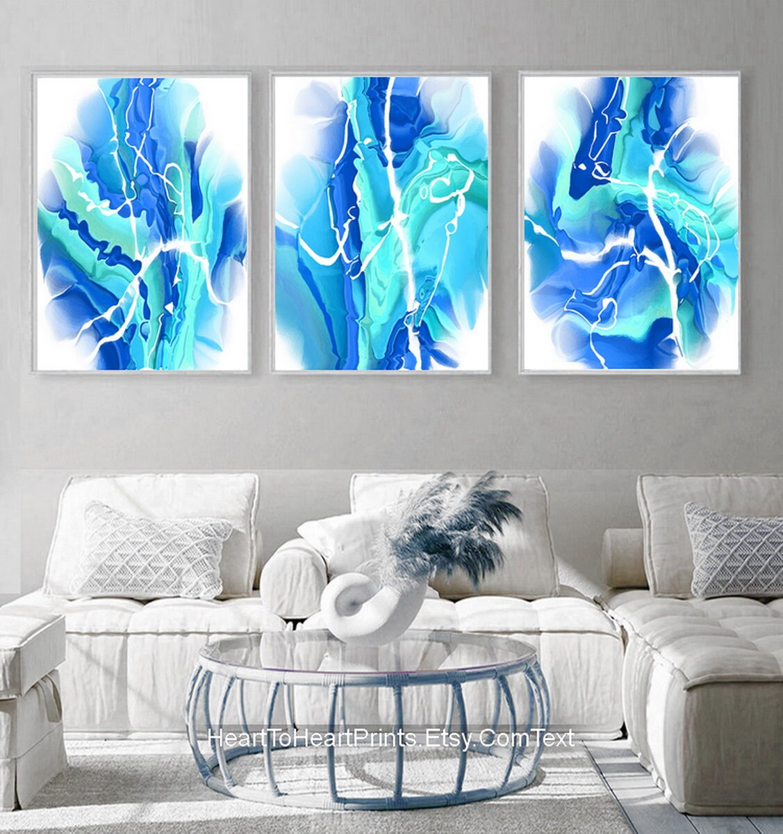 Turquoise Abstract Wall Art Set of 3 PRINTABLE Art Aqua Blue Abstract ...