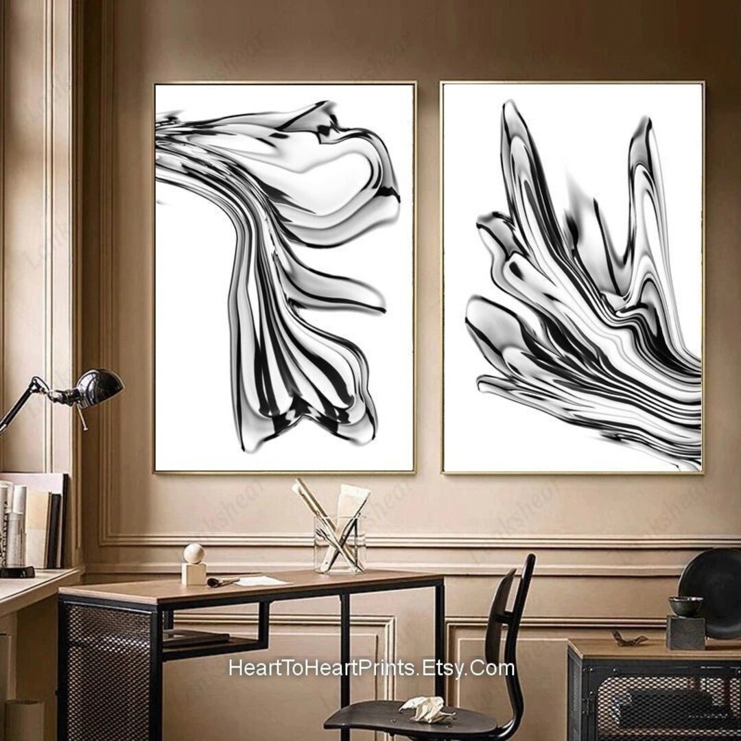 Black White Abstract Wall Art Set of 2 Large 24x36 Inch Posters Line ...