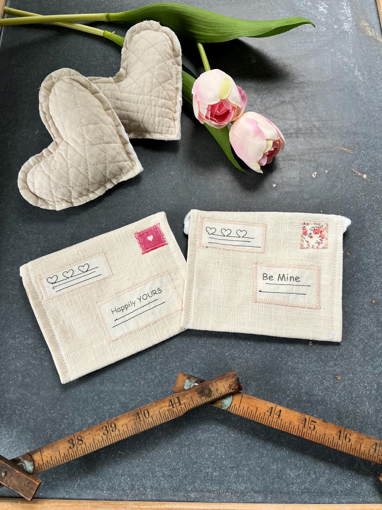Linen Love Notes Sets of 2, Fabric Valentines, Valentines Fabric ...