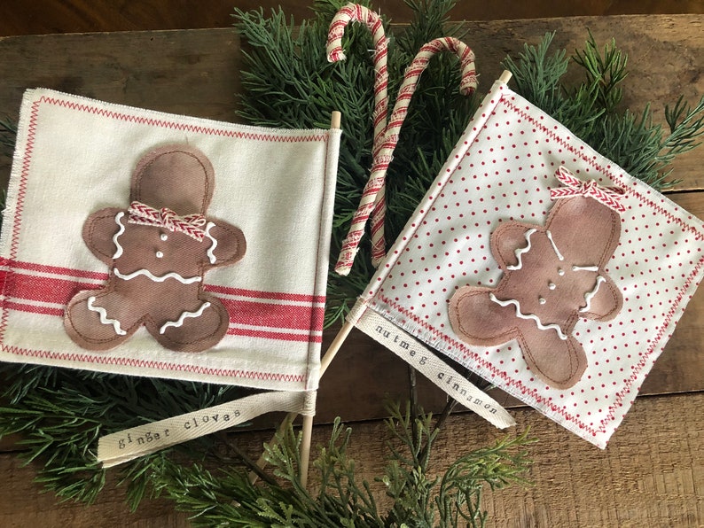Gingerbread Cookie Flags Cotton Flags Tree Picks Floral - Etsy