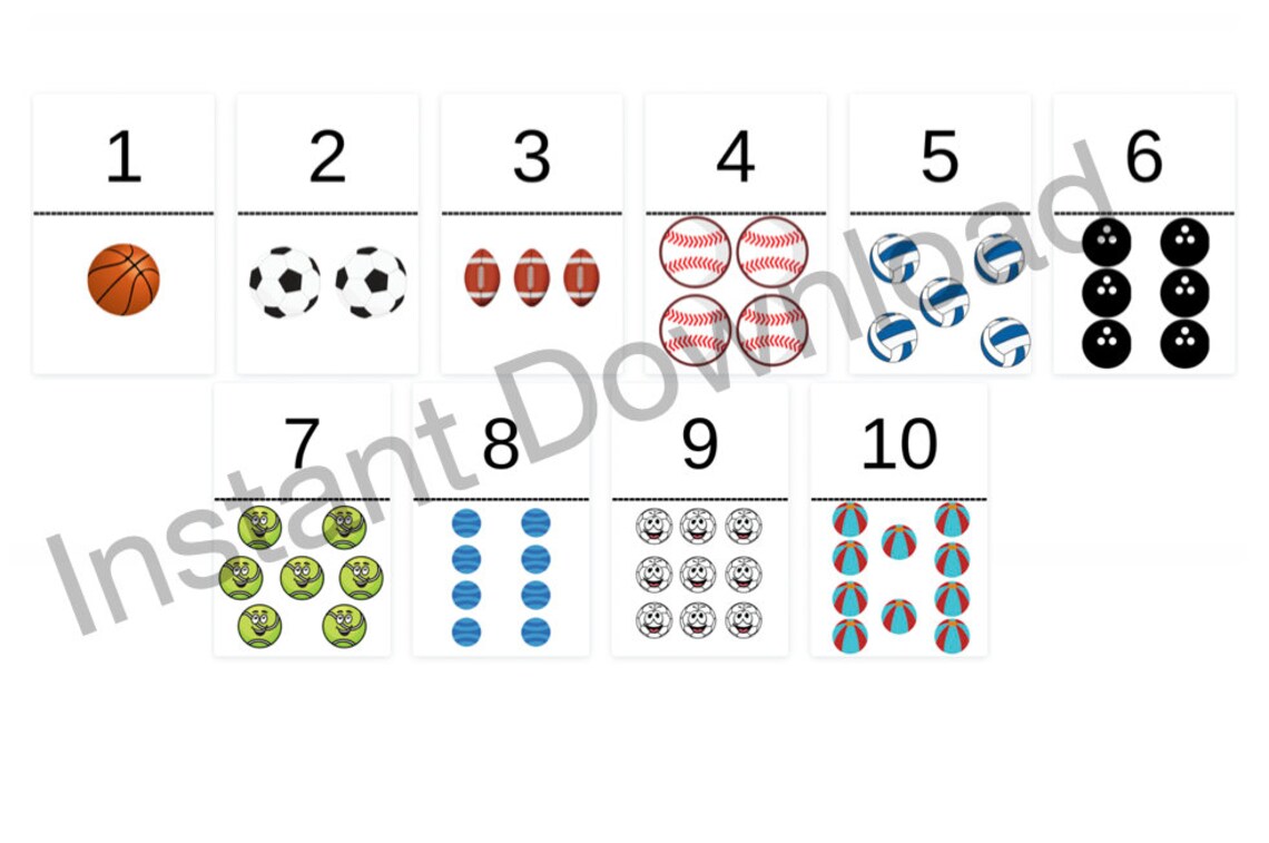 Numbers 1-10 Flashcards With Sports Balls for Kids to Learn to Count ...