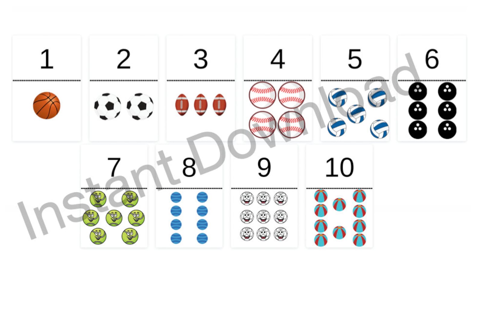 Numbers 1-10 Flashcards With Sports Balls for Kids to Learn to Count ...