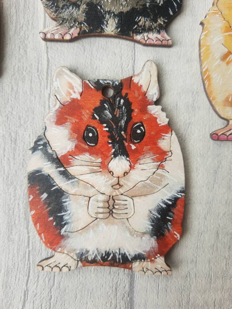 Hand Painted Wooden Hanging Hamster/rat/guinea Pig Decoration Painted ...