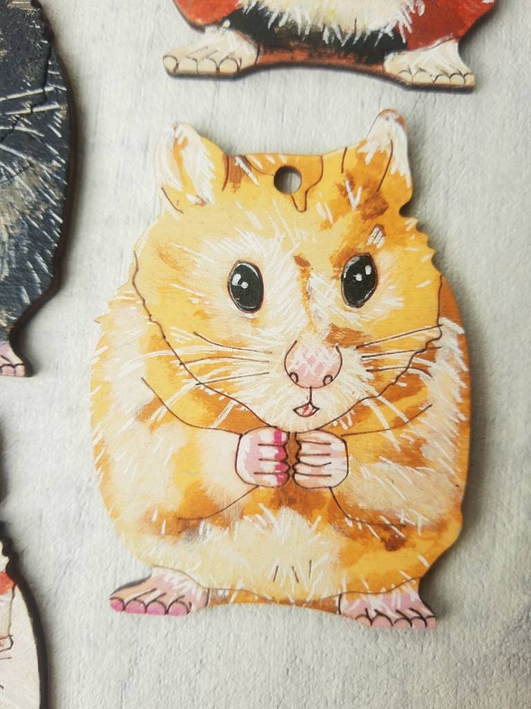 Hand Painted Wooden Hanging Hamster/rat/guinea Pig Decoration Painted ...
