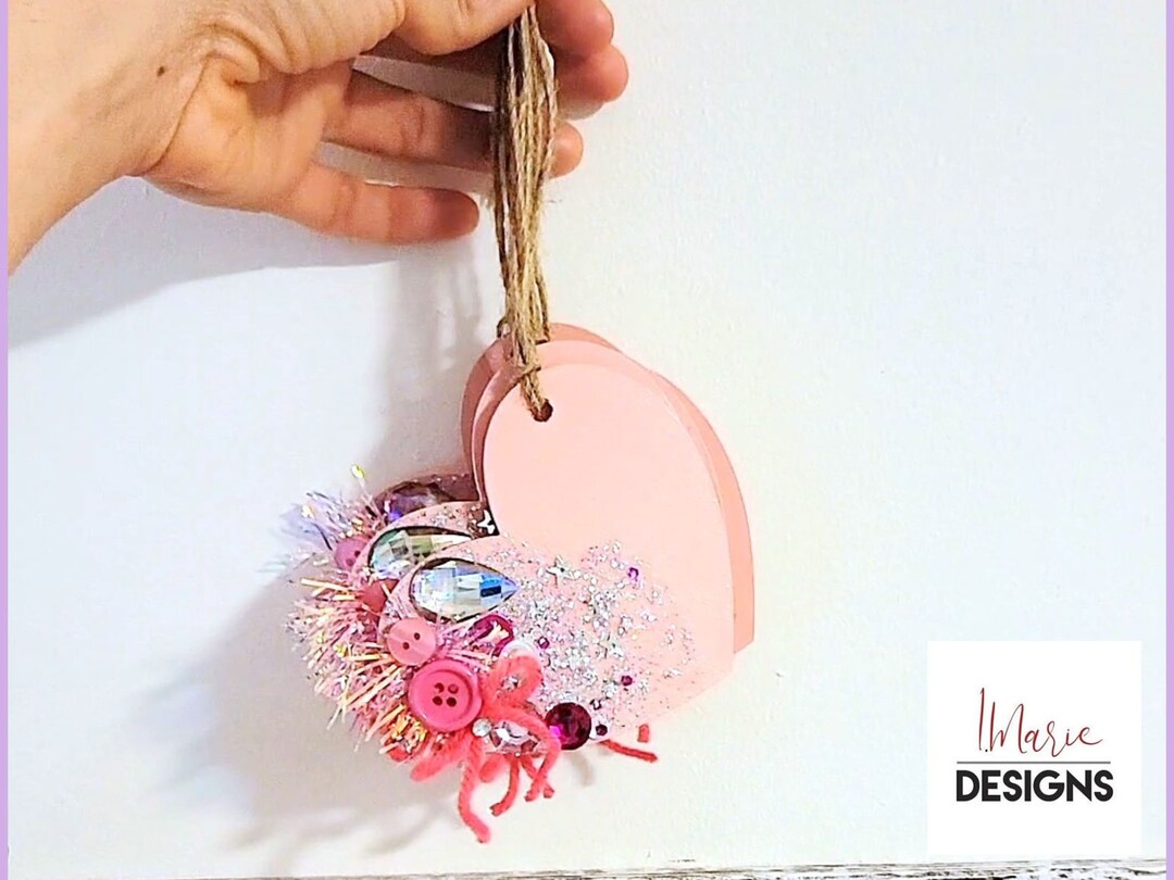 Glitter Confetti Pink Heart Tag Decor Valentine Day Kids Room Decor ...
