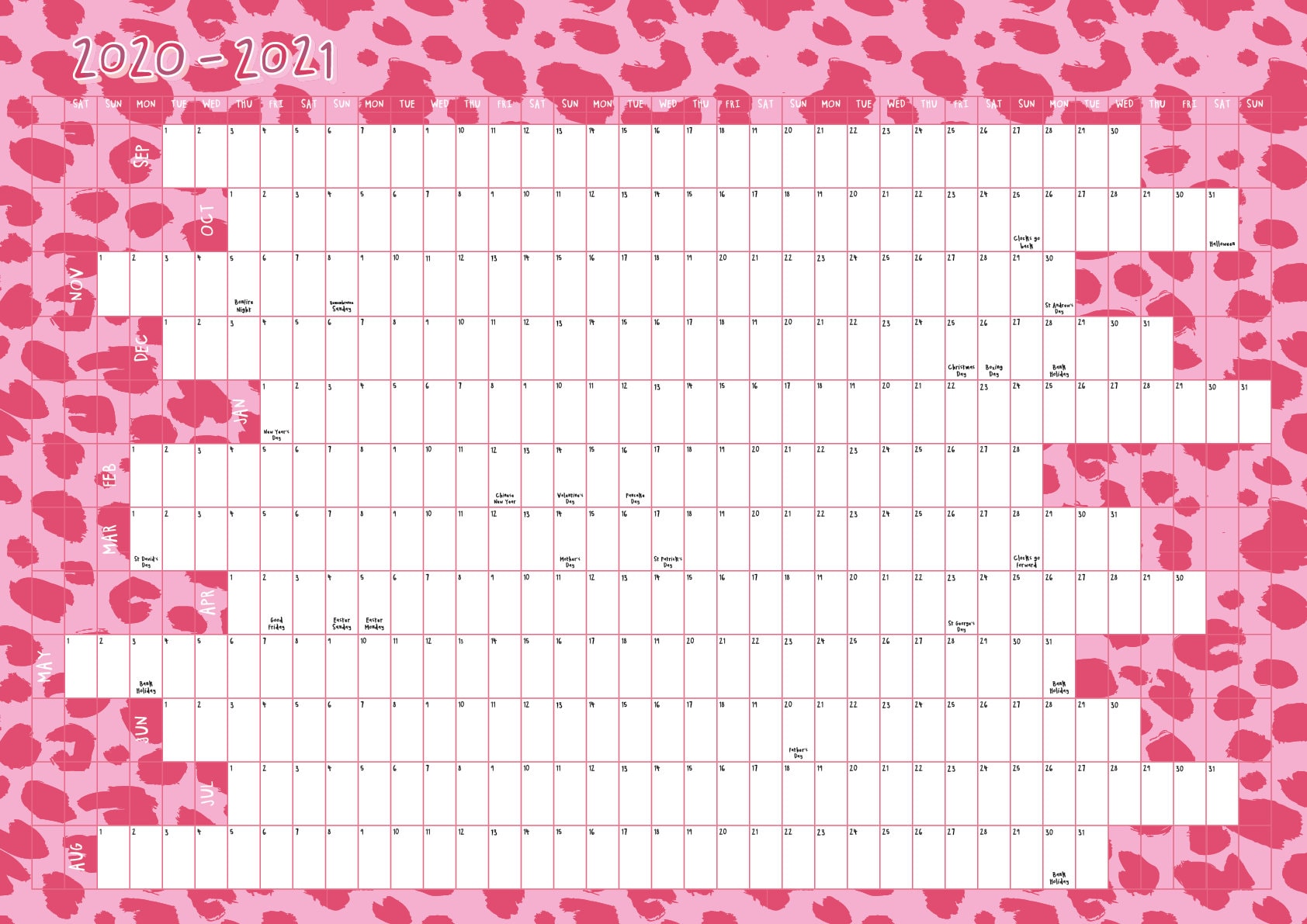 2024 Custom Print Wall Leopard Print Calendar Academic Year Planner ...