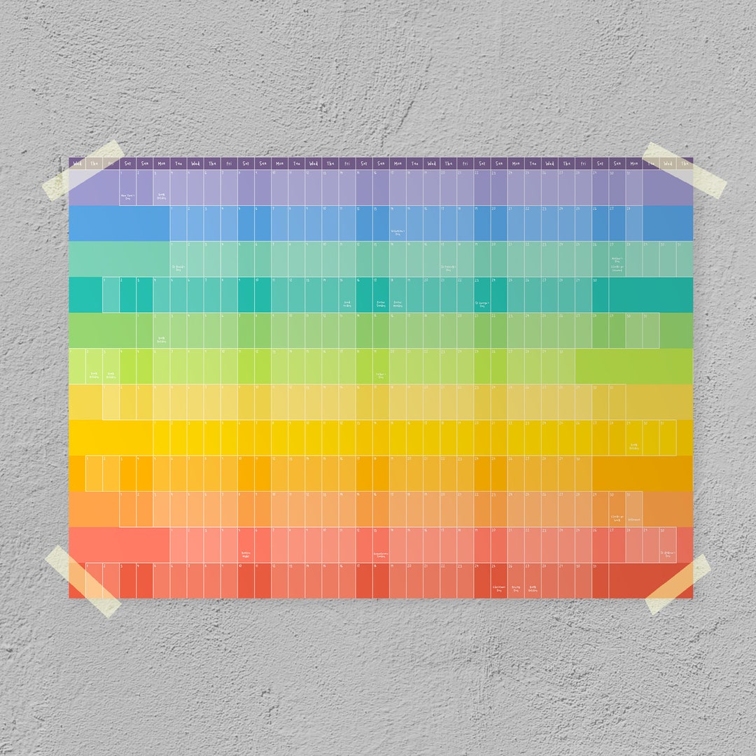 2024 Rainbow Colourful Wall Calendar Year Planner / Personalised Family ...