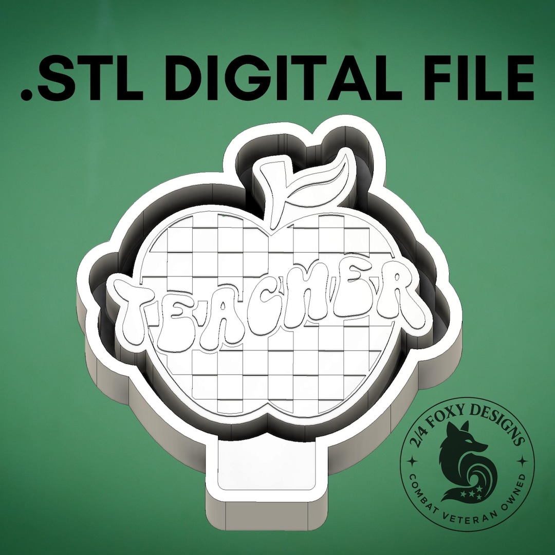 Retro Teacher Checkered Apple Digital Design for Freshie Blank Mold ...