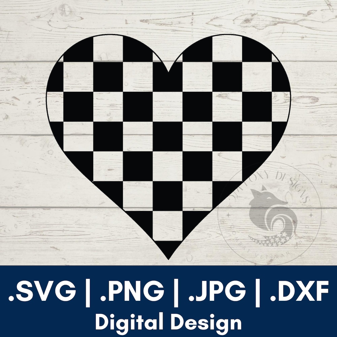 Checkered Heart SVG PNG DXF Jpg | Retro Checkerboard Heart Digital ...