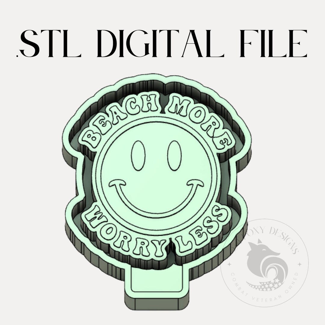 Beach More Worry Less Smiley Digital Design for Freshie Blank Mold ...