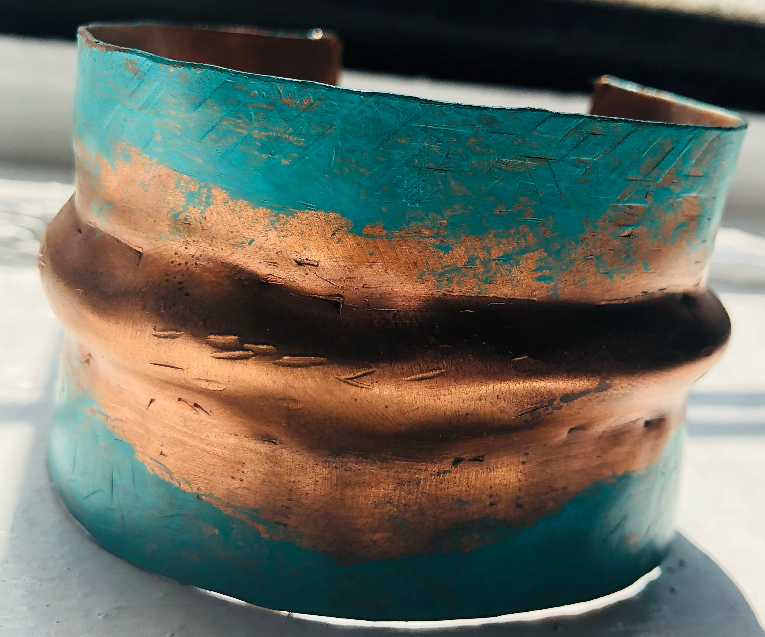 Turquoise Patina Copper Fold Forge Cuff - Etsy