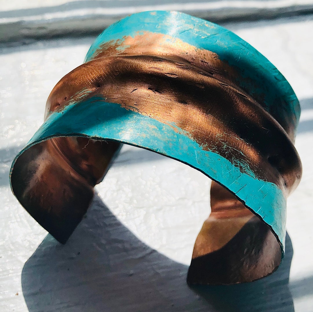 Turquoise Patina Copper Fold Forge Cuff - Etsy