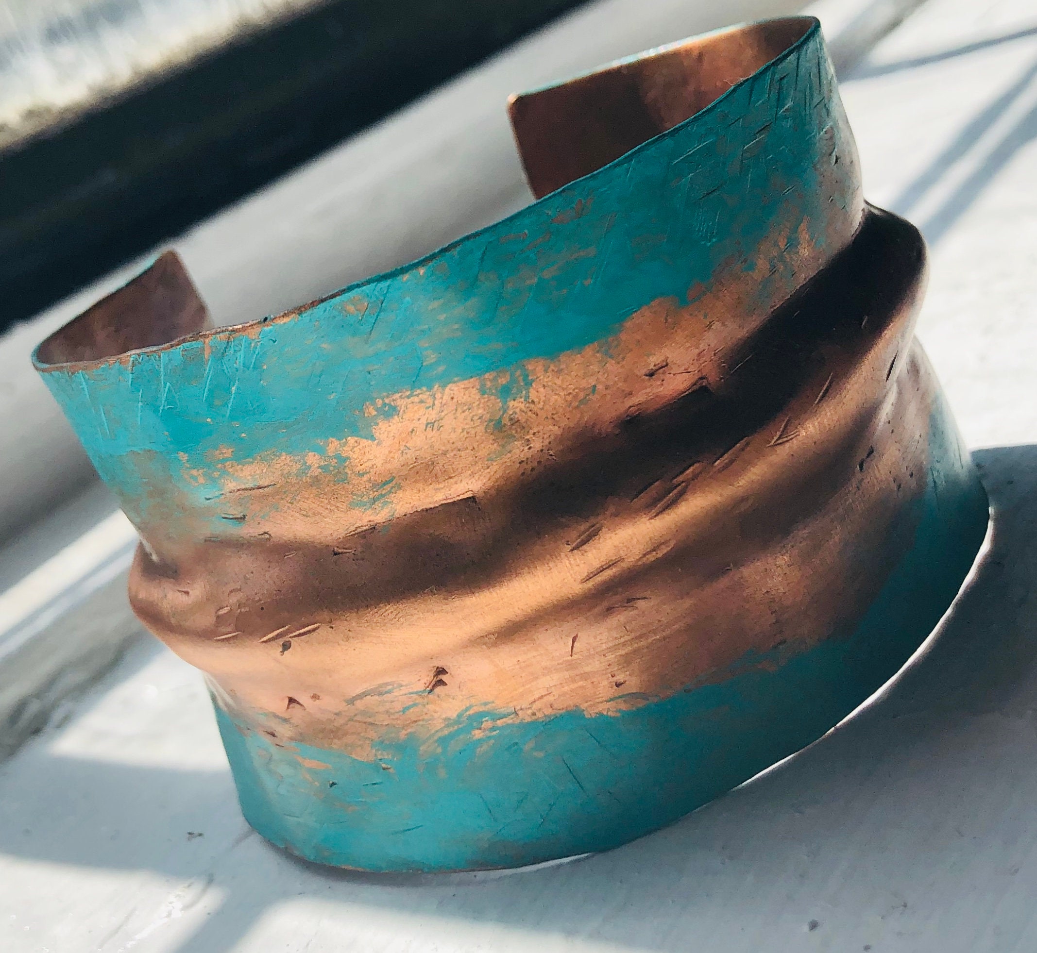 Turquoise Patina Copper Fold Forge Cuff - Etsy